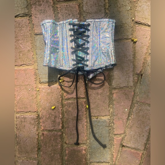 iHeartRaves | Accessories | Dragon Scale Silver Holographic Corset ...